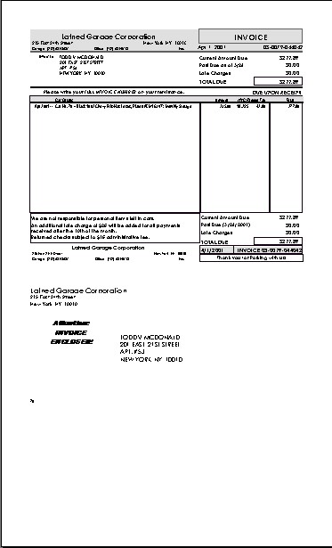 Parking Garage Customer Management -- Customer Invoice Preview